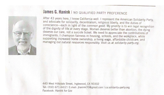 CA Voters Guide Hanink Statement